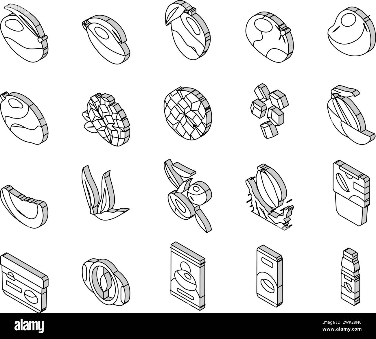 mango fruit fresh leaf yellow isometric icons set vector Stock Vector ...