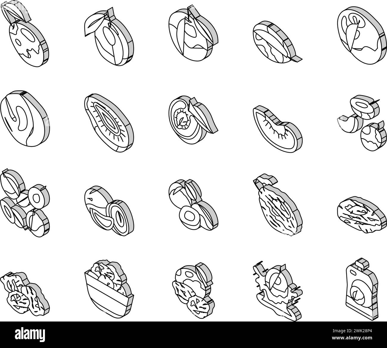 plum fruit green red prune isometric icons set vector Stock Vector ...