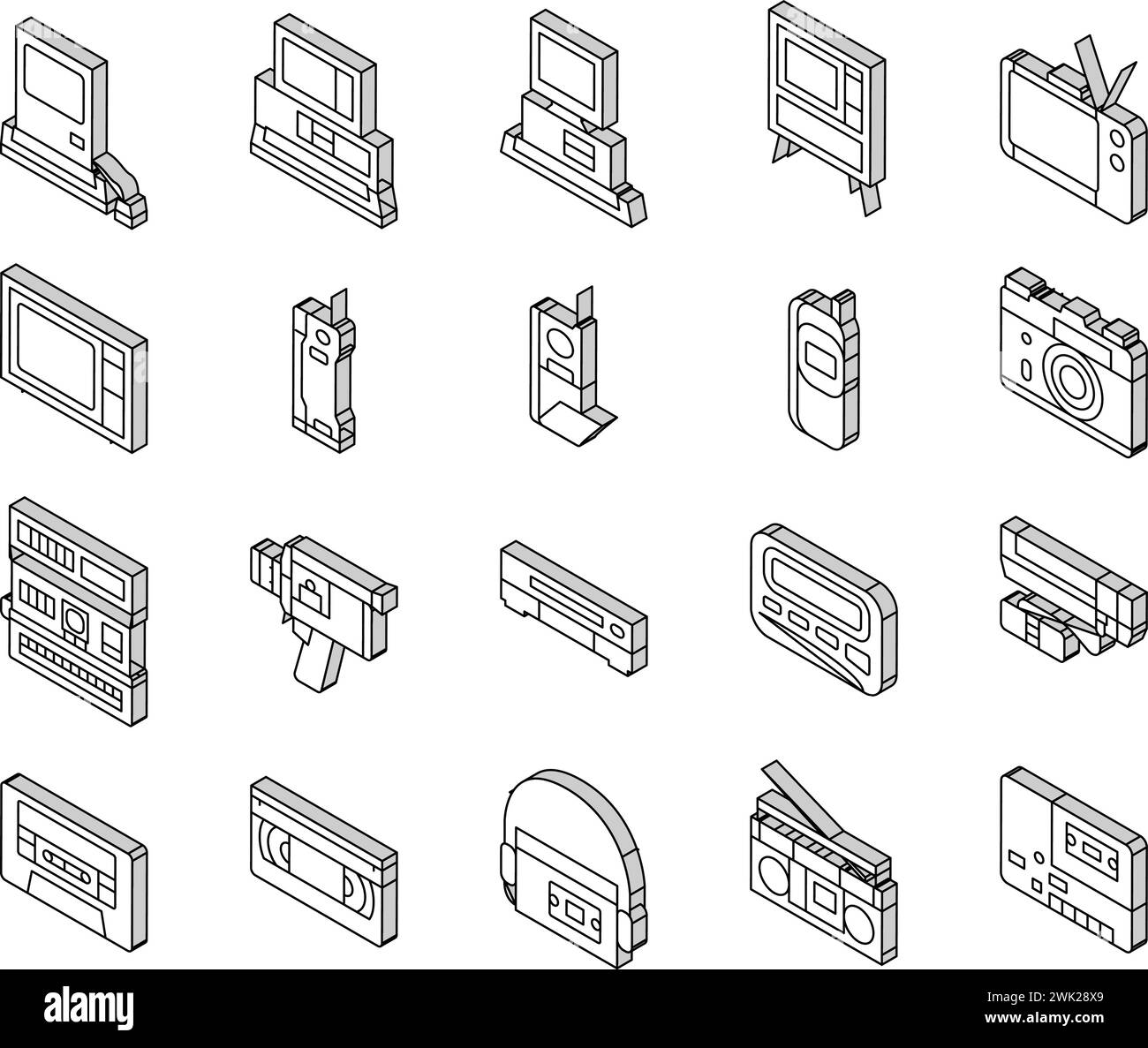 retro gadget technology device isometric icons set vector Stock Vector ...
