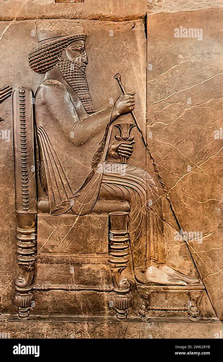 227. LIMESTONE RELIEF OF KING DARIUS SEATED ON THRONE, PERSEPOLIS, CA ...