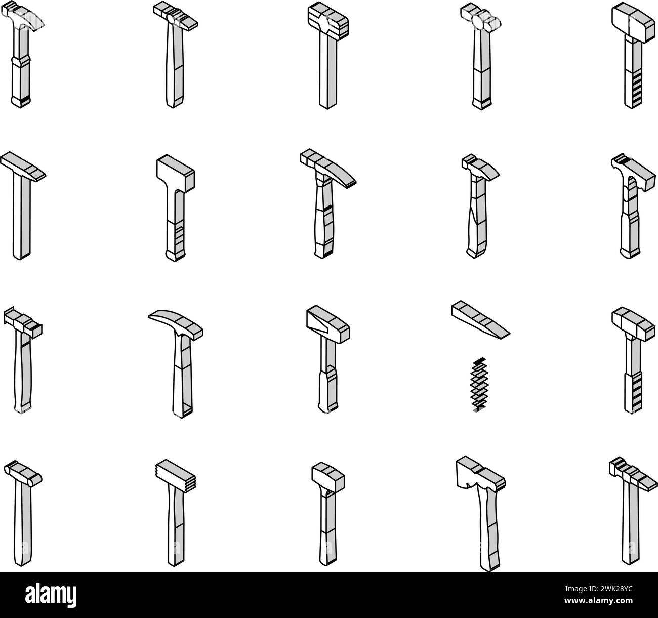 hammer tool construction isometric icons set vector Stock Vector Image ...