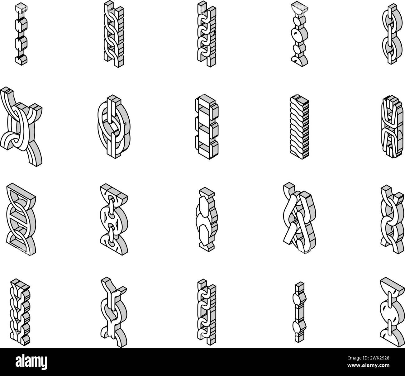 chain metal connection link isometric icons set vector Stock Vector ...