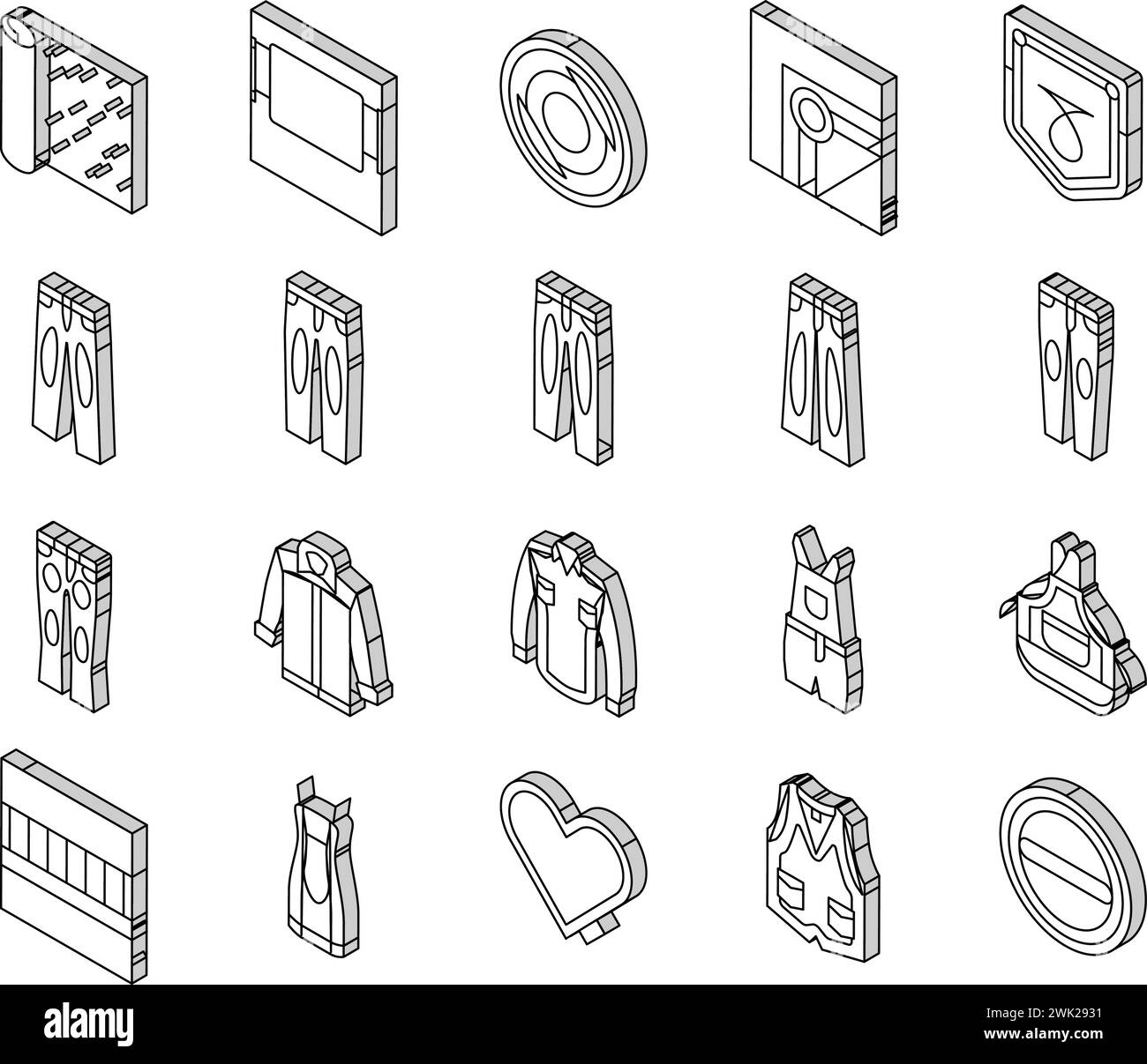 denim textile material fashion isometric icons set vector Stock Vector ...
