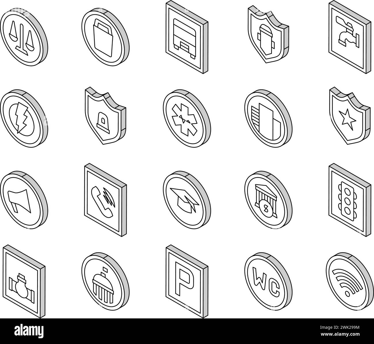 Public Service Signs Collection isometric icons set vector Stock Vector ...