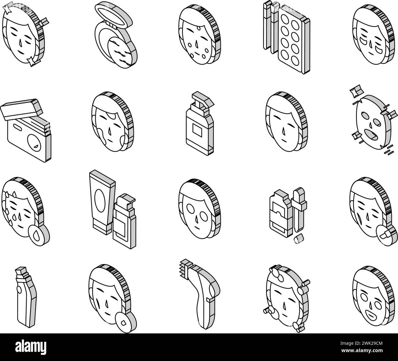 Facial Skin Care Treat Collection isometric icons set vector Stock ...