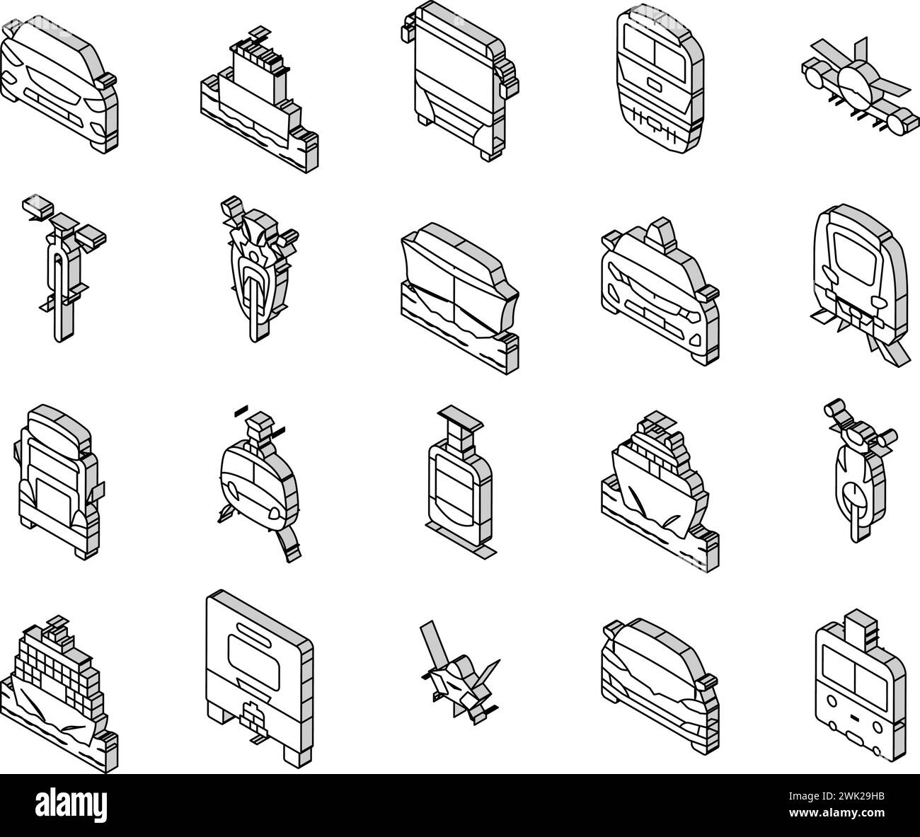 transport truck car vehicle ship isometric icons set vector Stock ...