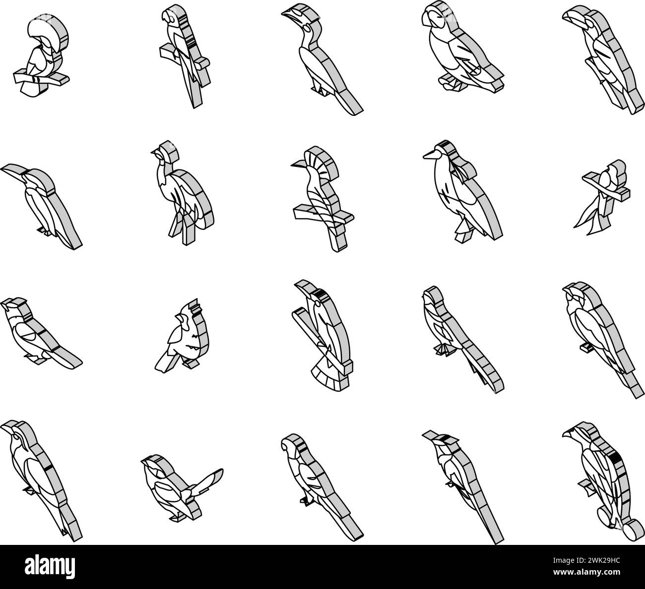 bird exotic animal nature wild isometric icons set vector Stock Vector ...