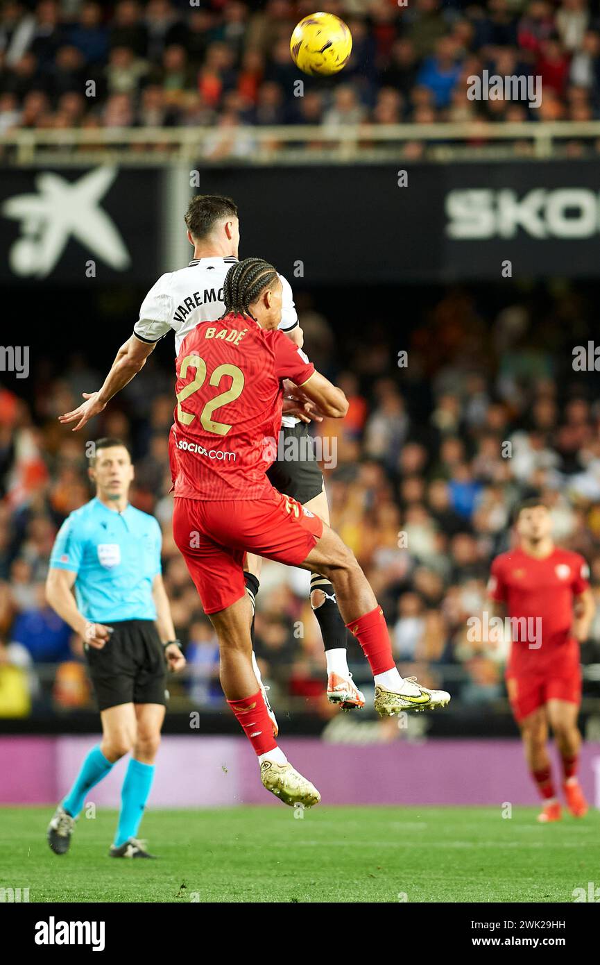 Roman Yaremchuk of Valencia CF, Loic Bade of Sevilla FC in action ...