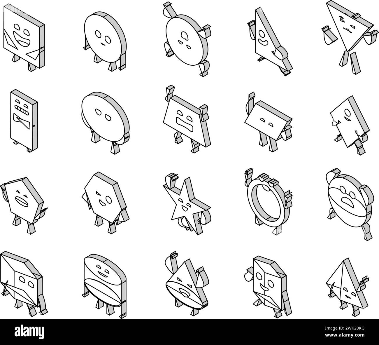 geometric shape character isometric icons set vector Stock Vector Image ...