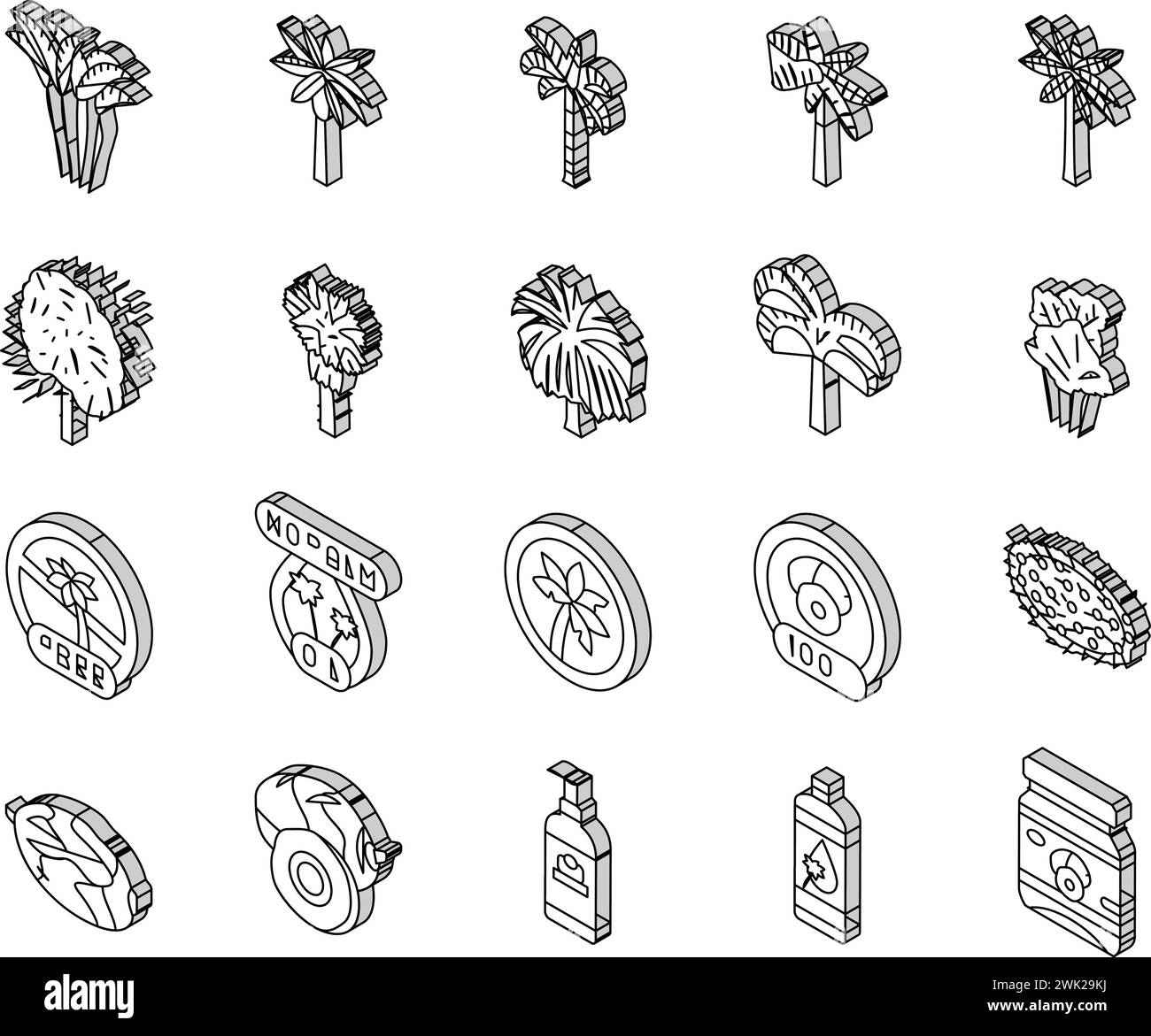 palm oil tree leaf plant isometric icons set vector Stock Vector Image ...