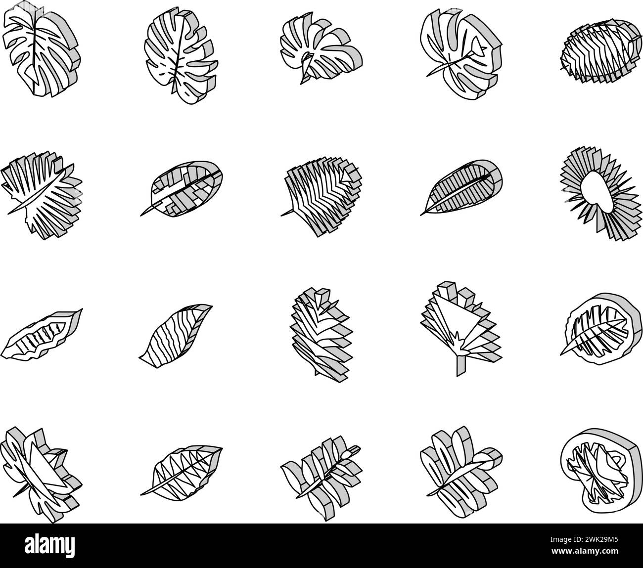 palm leaf summer plant green isometric icons set vector Stock Vector ...