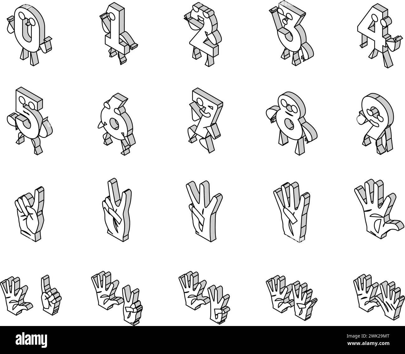 number character cute isometric icons set vector Stock Vector Image ...
