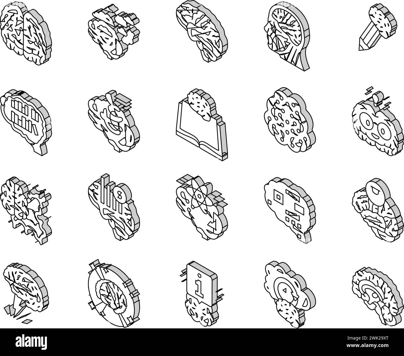brain human mind head idea isometric icons set vector Stock Vector ...