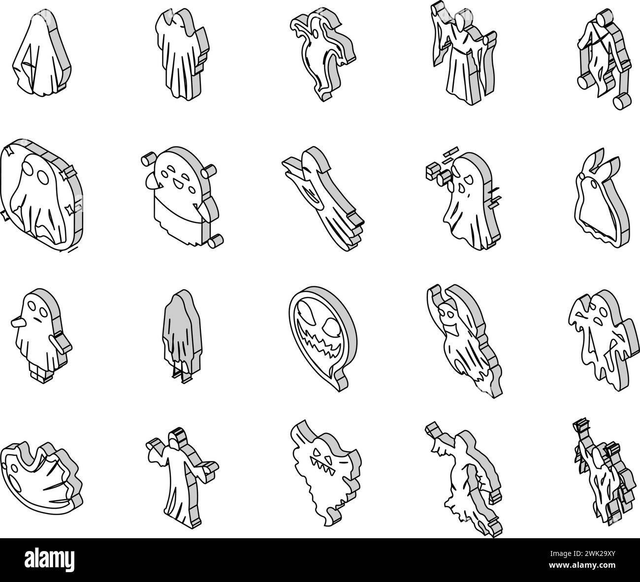 ghost halloween spooky scary cute isometric icons set vector Stock ...