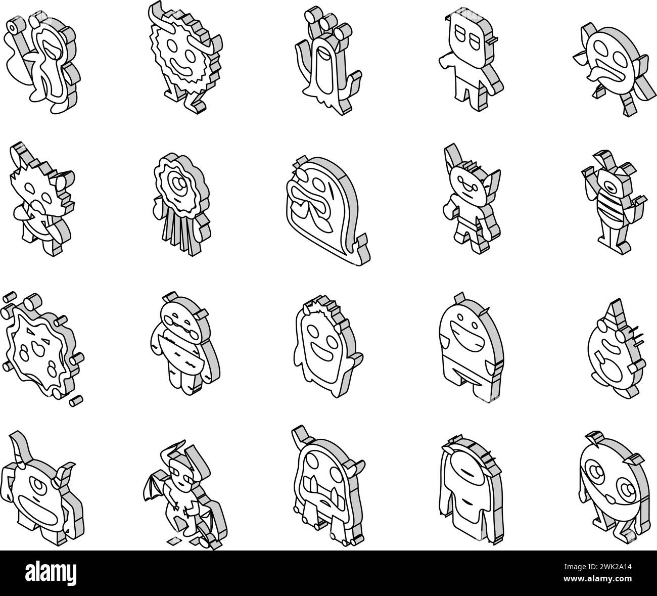 monster funny cute alien isometric icons set vector Stock Vector Image ...