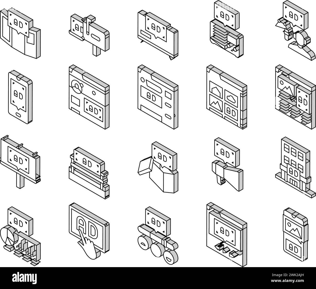 advertising media business isometric icons set vector Stock Vector ...