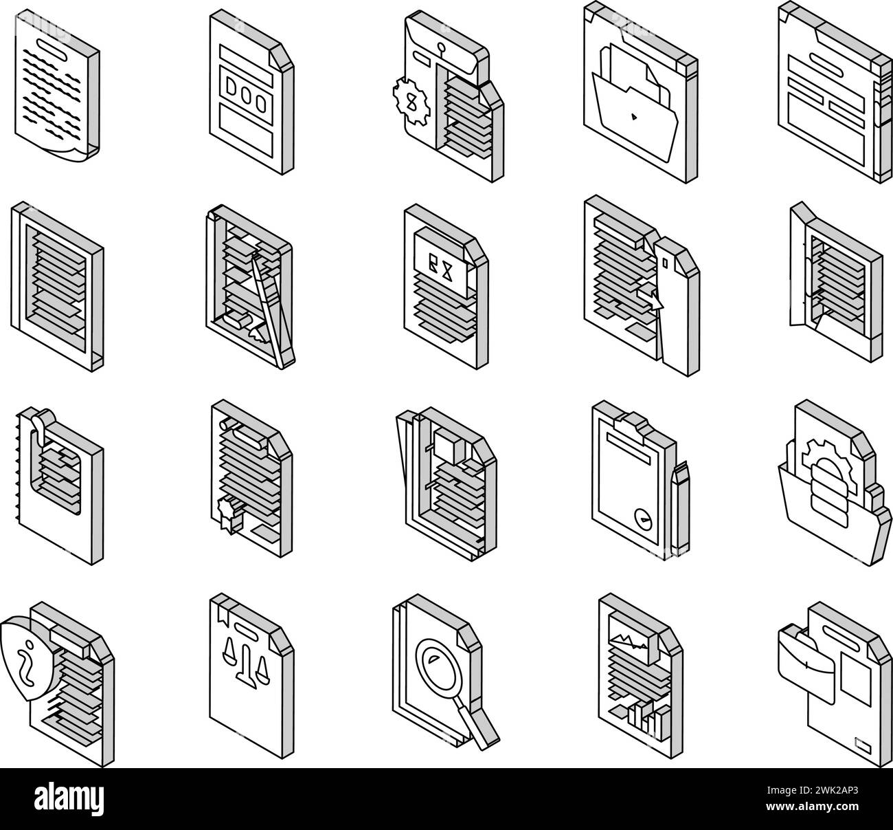 document paper file business page isometric icons set vector Stock ...