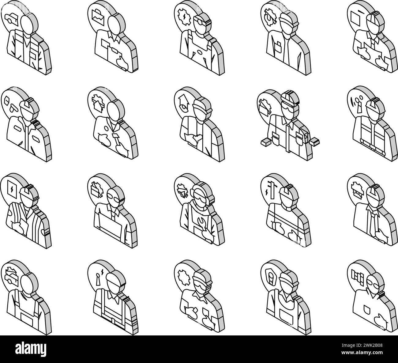 repair worker engineer man isometric icons set vector Stock Vector ...