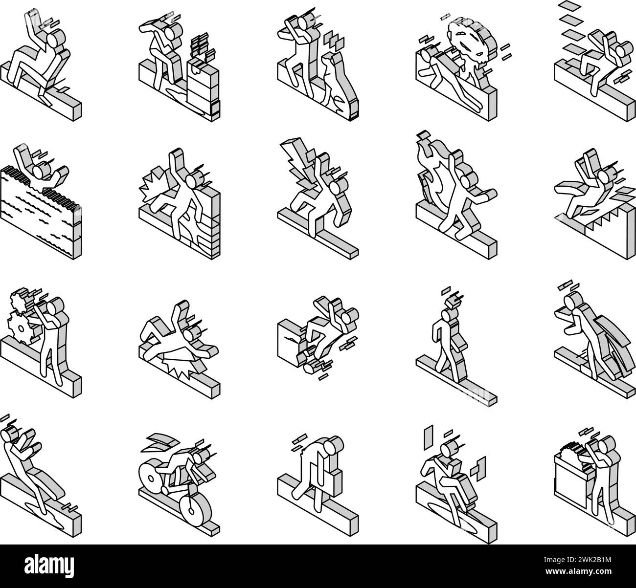 accident injury safety man risk isometric icons set vector Stock Vector ...