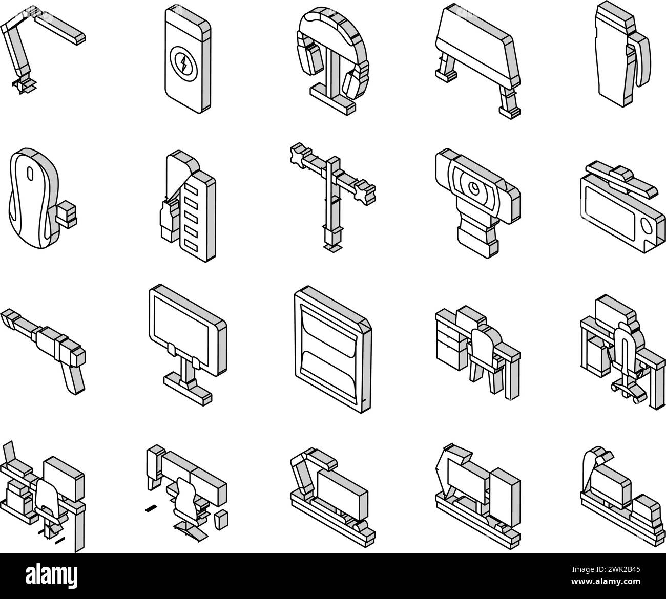 office gadget computer business isometric icons set vector Stock Vector ...