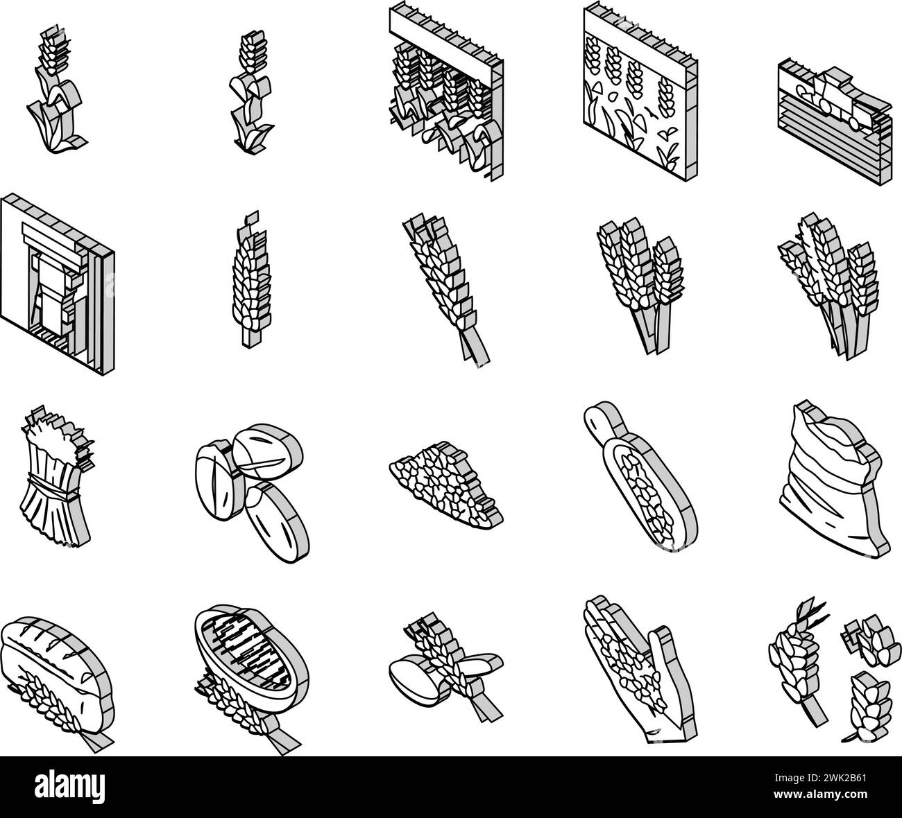 wheat grain bread harvest isometric icons set vector Stock Vector Image ...