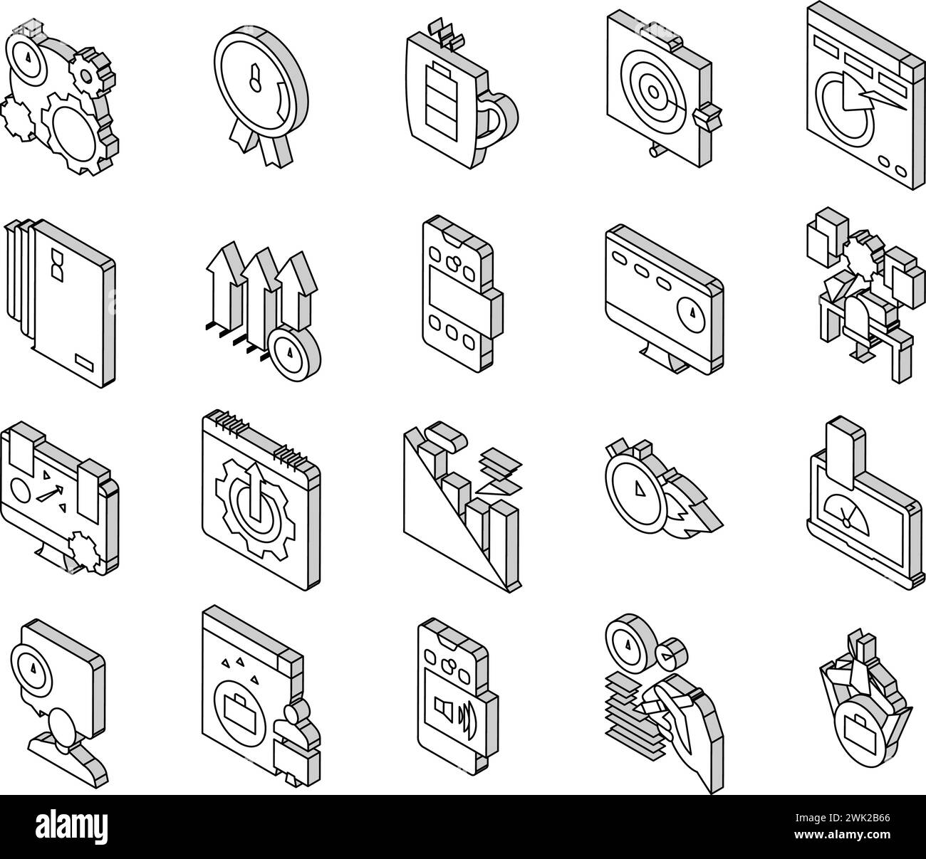 Productivity Manage Collection Isometric Icons Set Vector Sign Stock