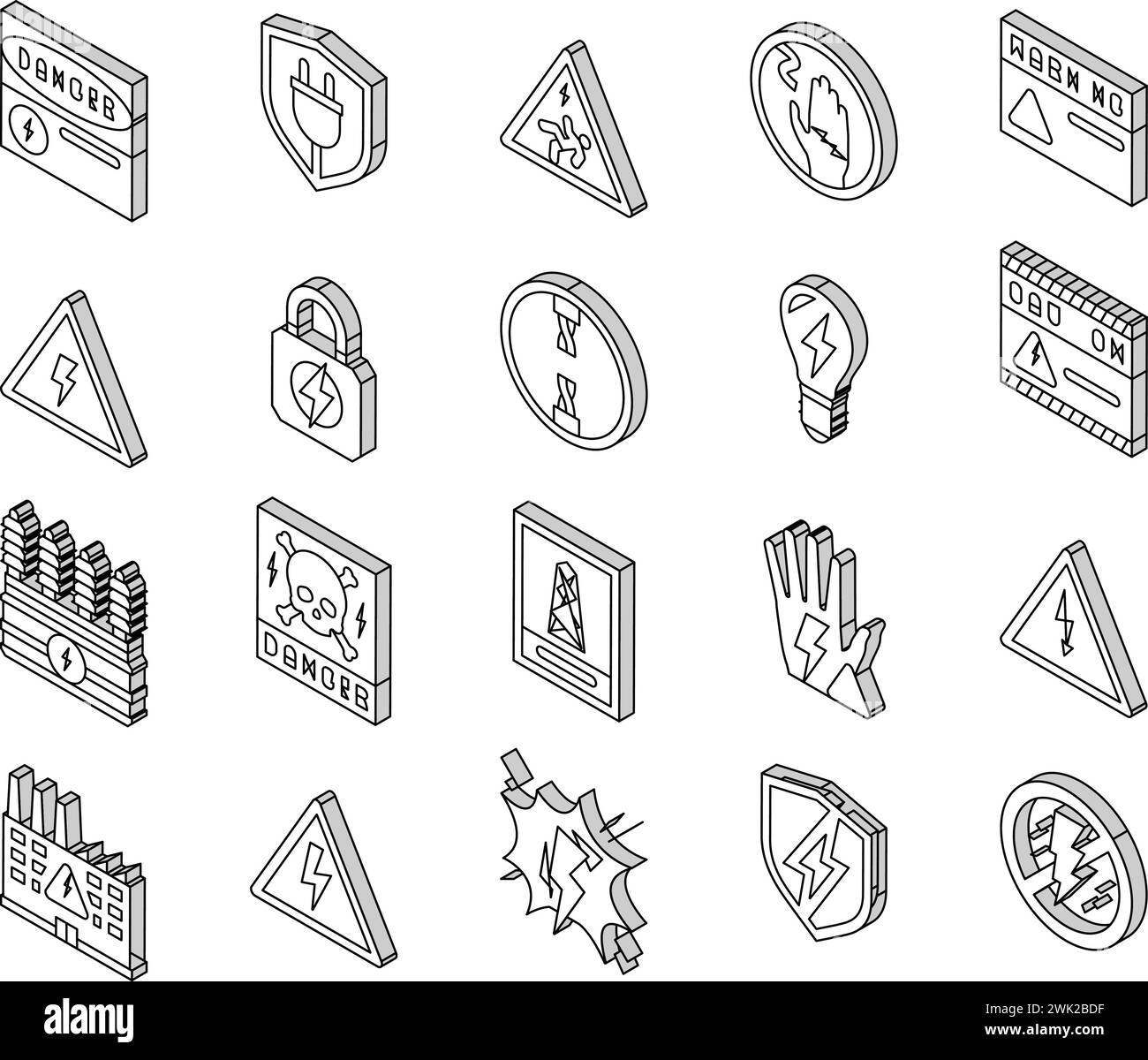 electric danger shock power isometric icons set vector Stock Vector ...