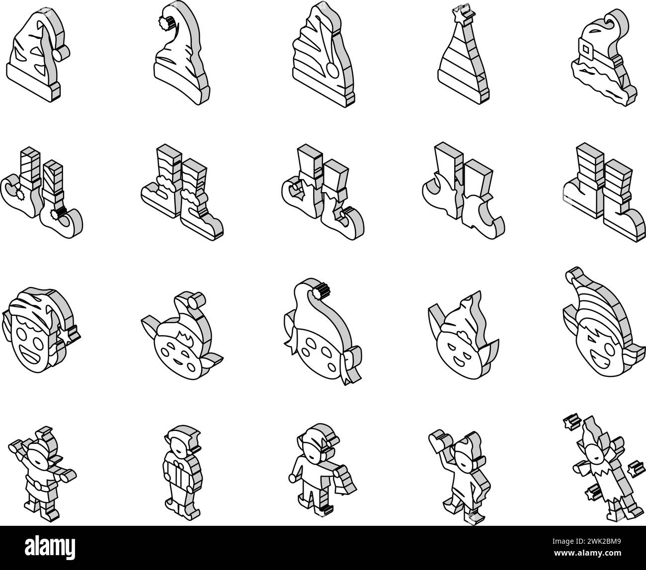 Elf Christmas Cute Character Isometric Icons Set Vector Stock Vector