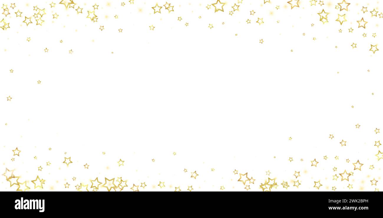 Gold sparkling star confetti. Chaotic dreamy childish overlay template. Festive stars vector ...