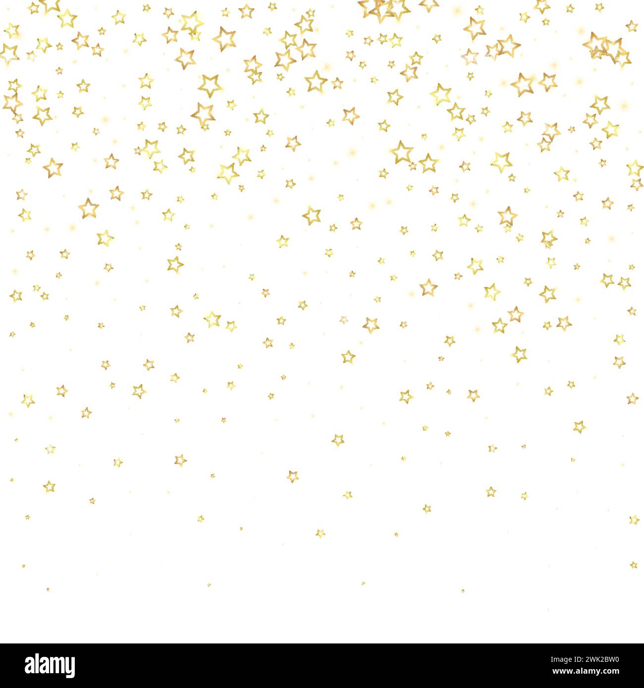 Gold sparkling star confetti. Chaotic dreamy childish overlay template. Festive stars vector ...