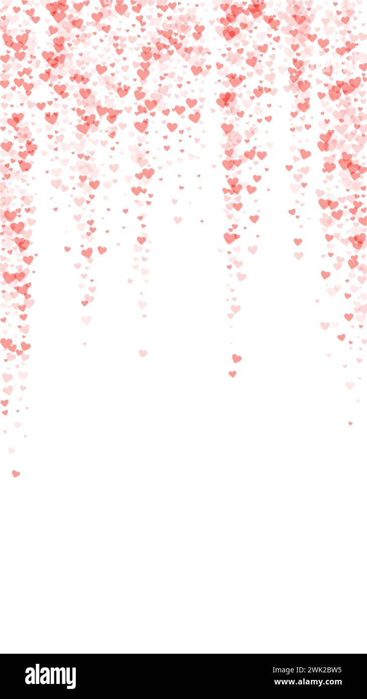 Valentine hearts, flying, falling down, floating. Red hearts scattered ...