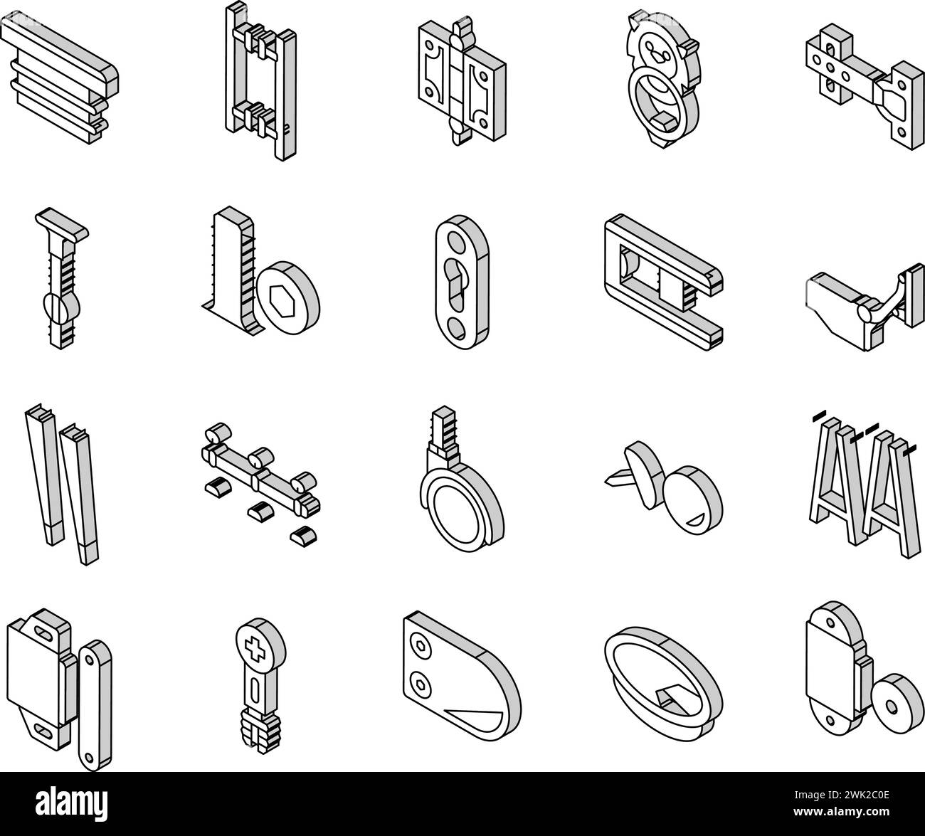 Hardware Furniture Detail Fitting Isometric Icons Set Vector Stock