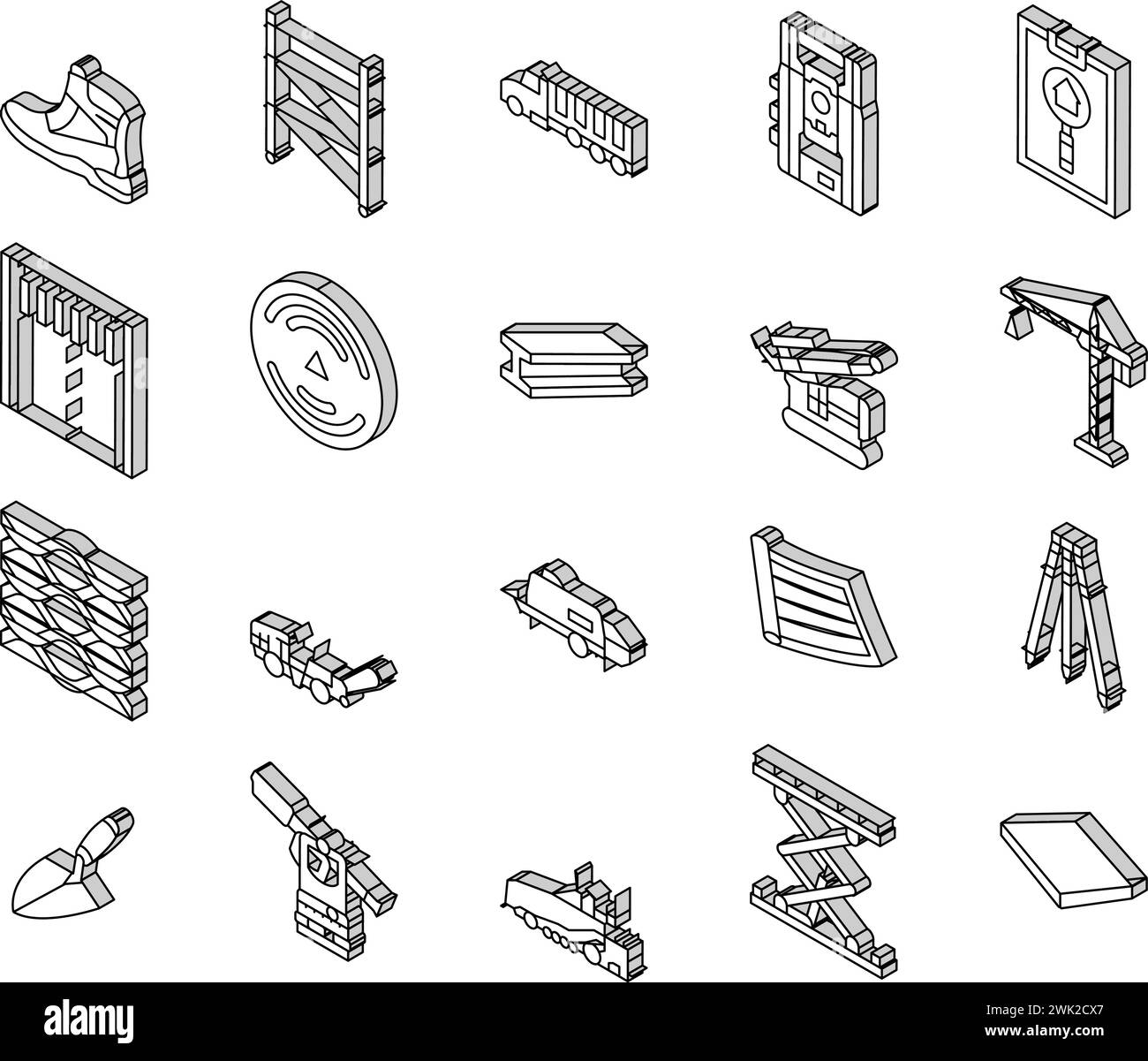 civil engineer industry building isometric icons set vector Stock ...
