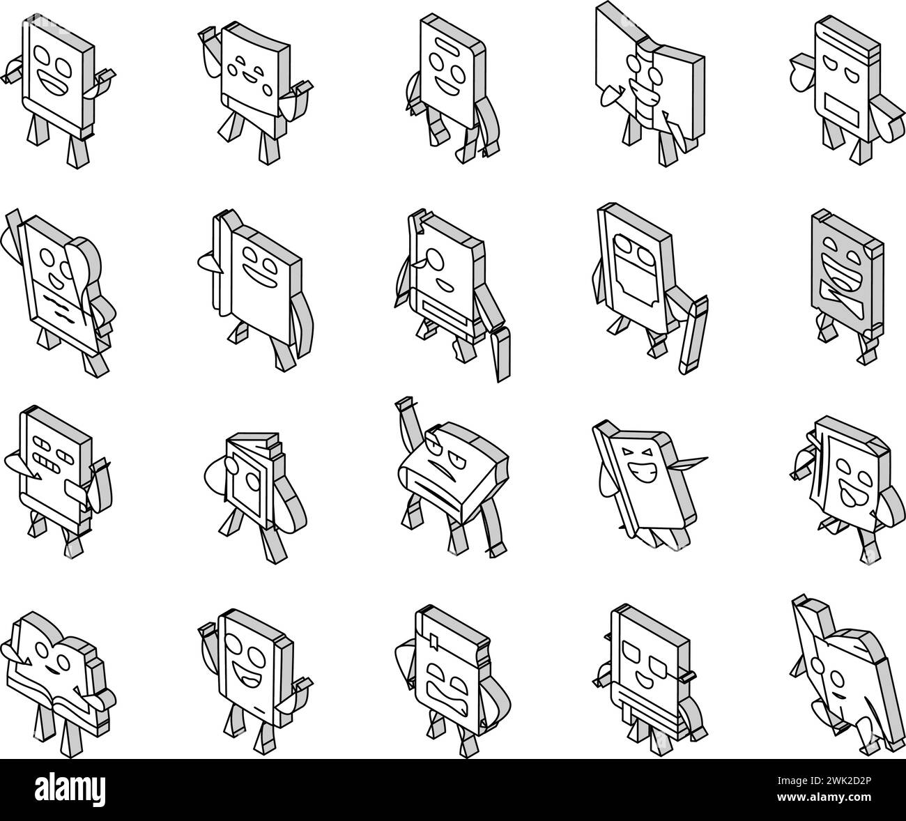 Book Character Education Library Isometric Icons Set Vector Stock