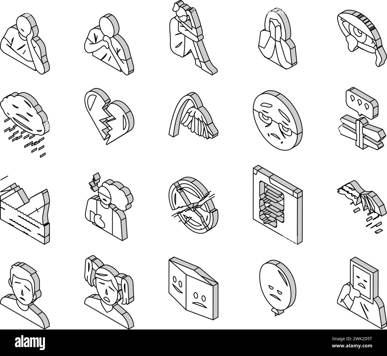 sad mood emotion face isometric icons set vector Stock Vector Image ...