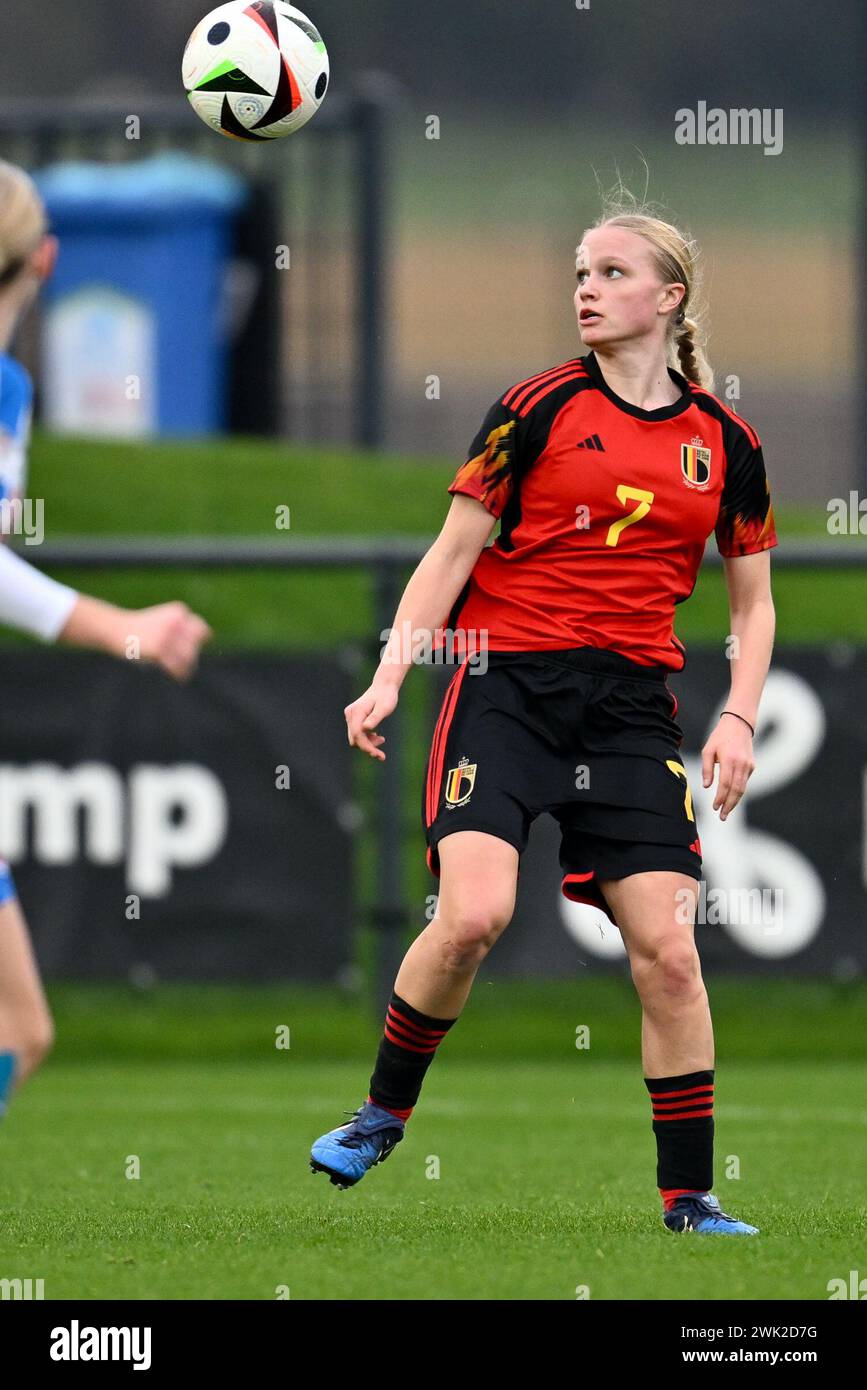 Tubize, Belgium. 14th Feb, 2024. Megan Watson (7) of Belgium pictured ...