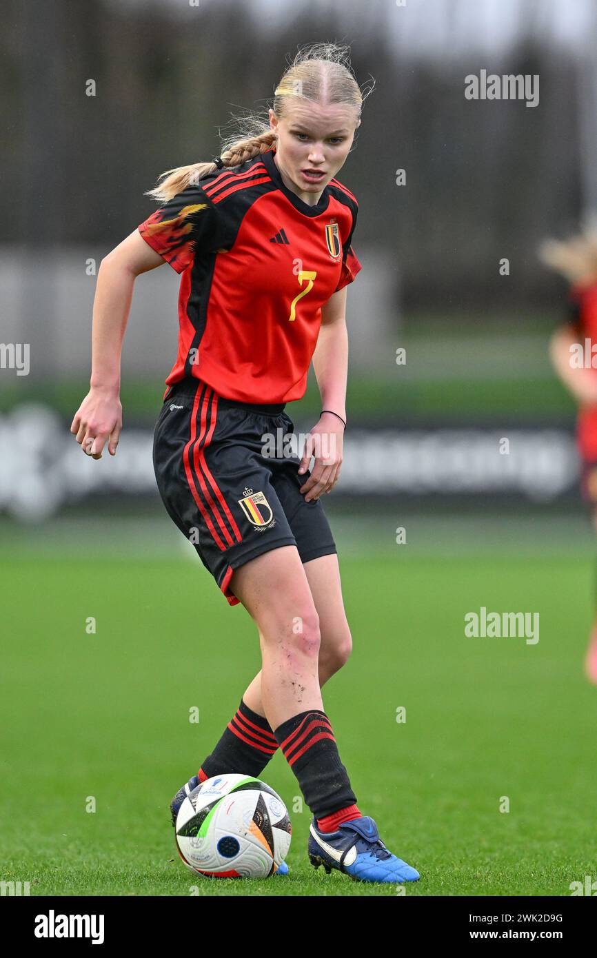 Tubize, Belgium. 14th Feb, 2024. Megan Watson (7) of Belgium pictured ...