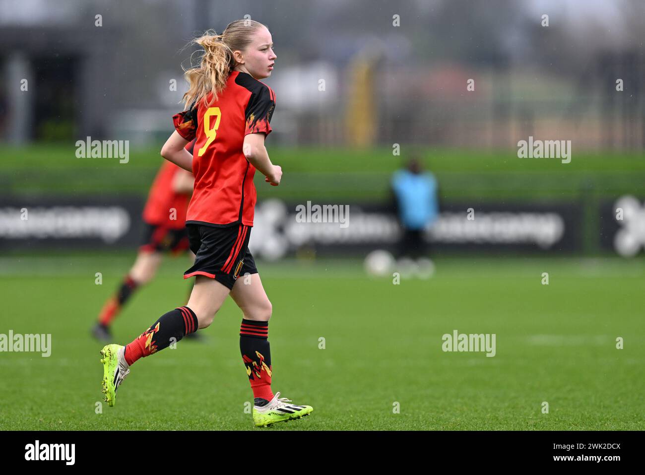 Manon Heremans (9) of Belgium pictured during a friendly soccer game between the national women ...