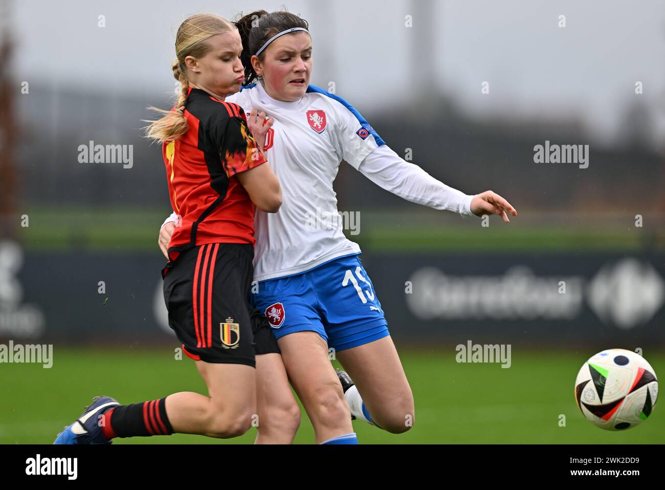 Megan Watson (7) of Belgium pictured fighting for the ball with ...