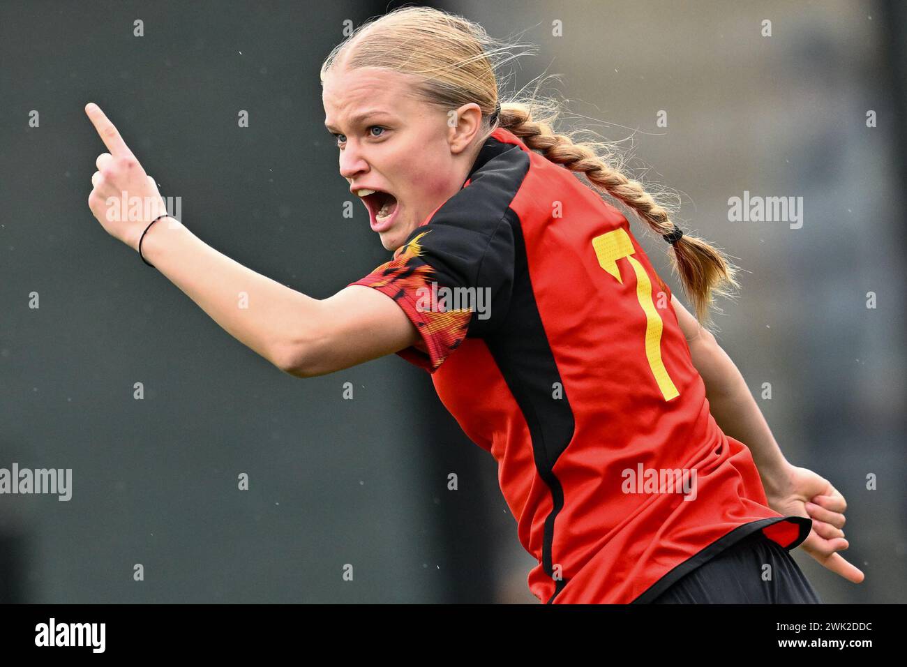 Tubize, Belgium. 14th Feb, 2024. Megan Watson (7) of Belgium pictured ...