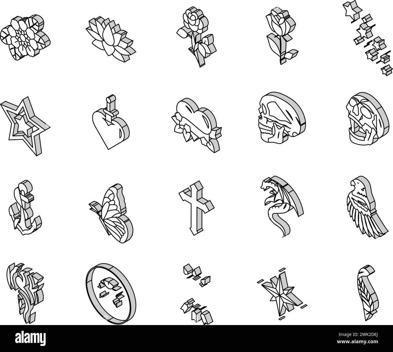 tattoo art rose vintage style isometric icons set vector Stock Vector ...