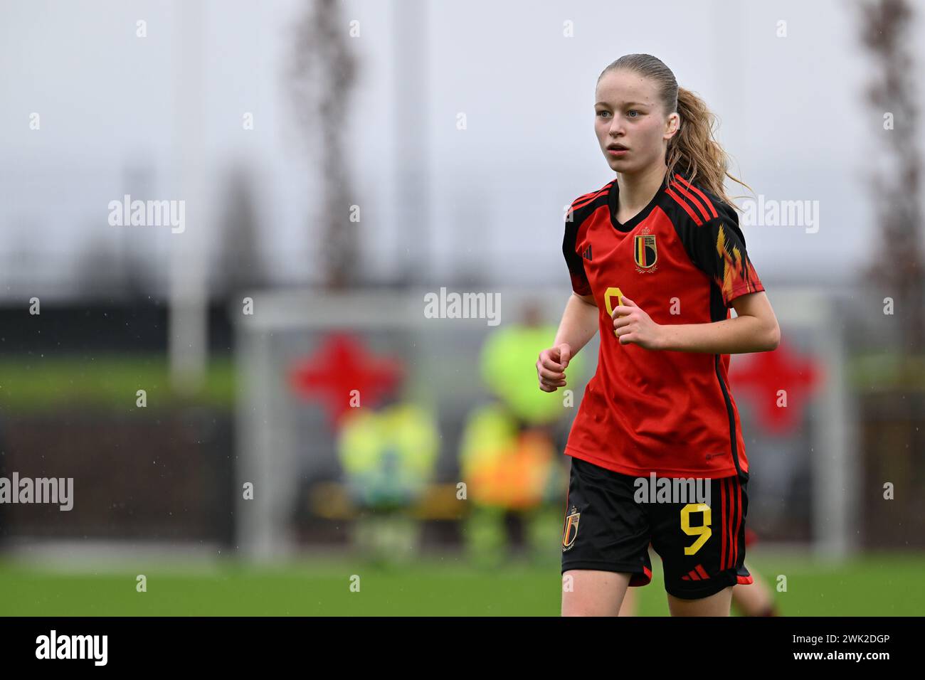 Tubize, Belgium. 14th Feb, 2024. Manon Heremans (9) of Belgium pictured ...