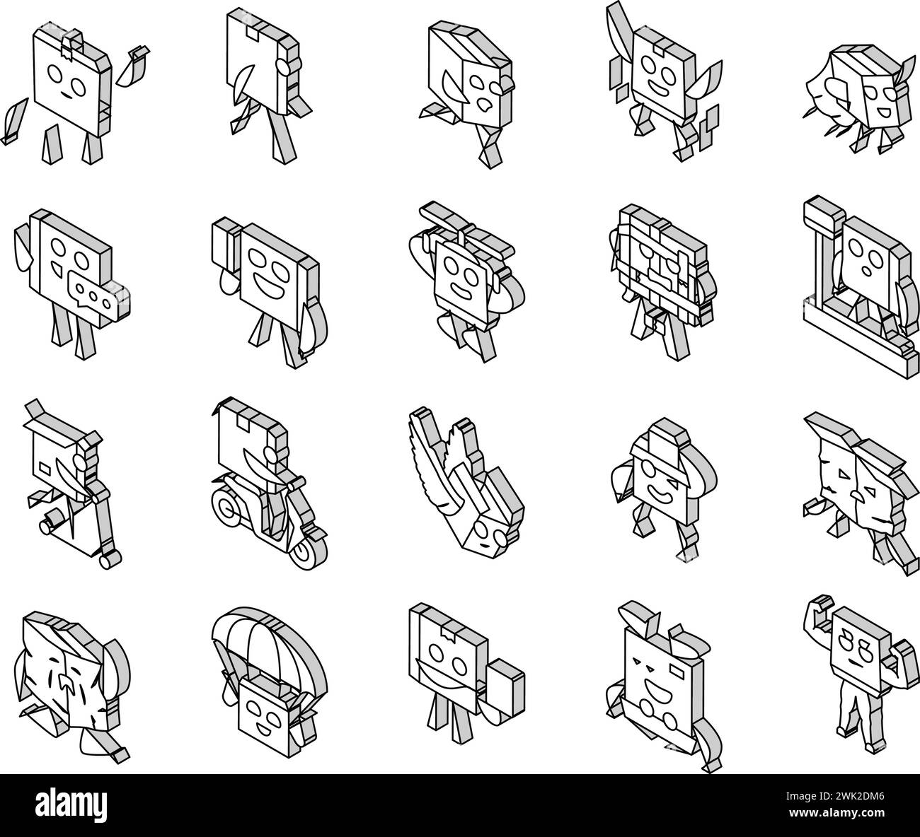 Cardboard box character icons set vector package delivery hi-res stock ...