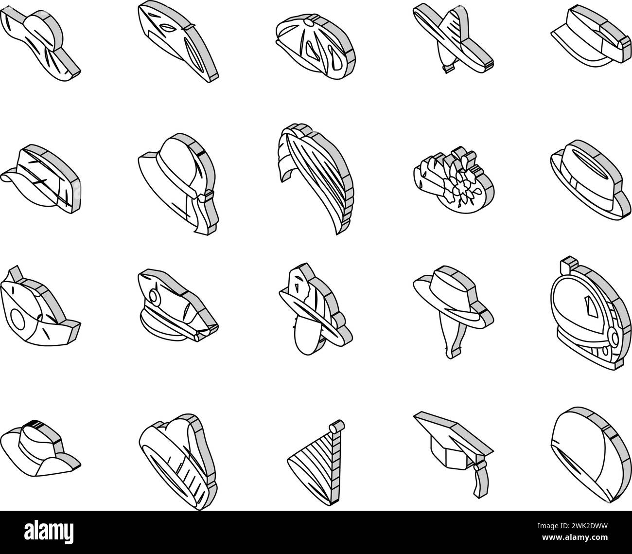 hat cap female fashion isometric icons set vector Stock Vector Image ...