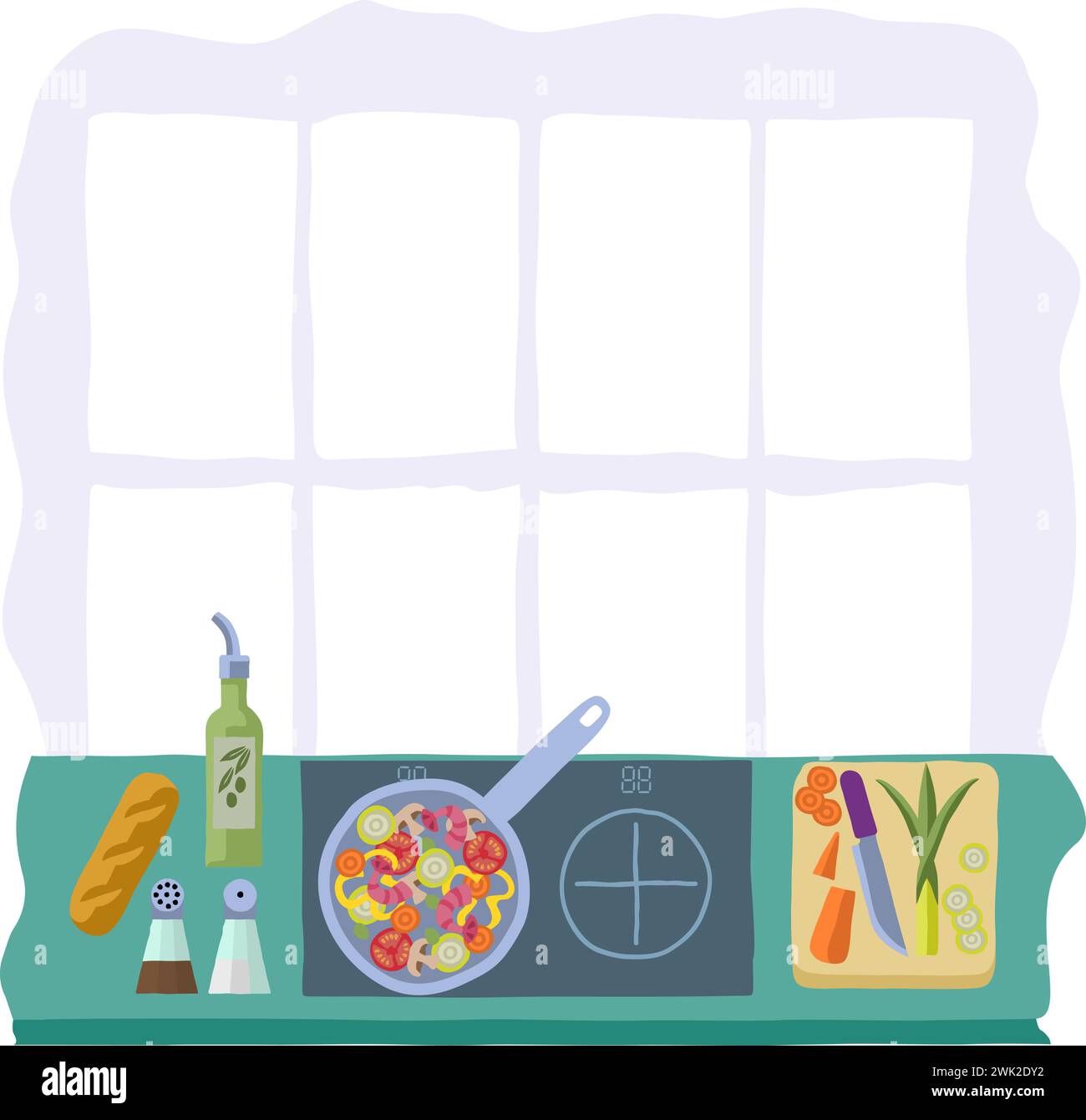 Cooking Vegetable Curry Chinese Food Kitchen Scene Stock Vector Image ...