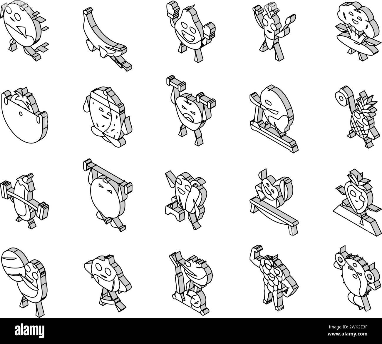 Fitness Character Sport Workout Isometric Icons Set Vector Stock Vector