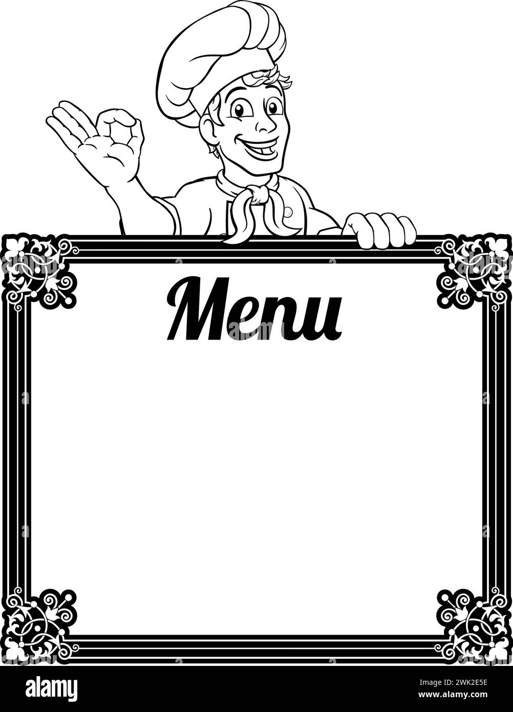 Chef Cook Baker Cartoon Man Menu Sign Background Stock Vector Image ...