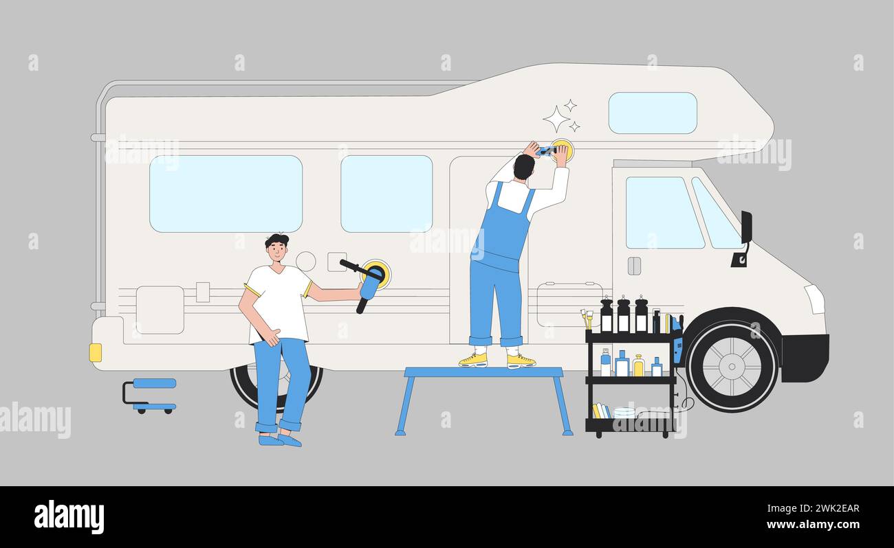 Camper van polish detailing car. Repair auto service. Polish remove ...