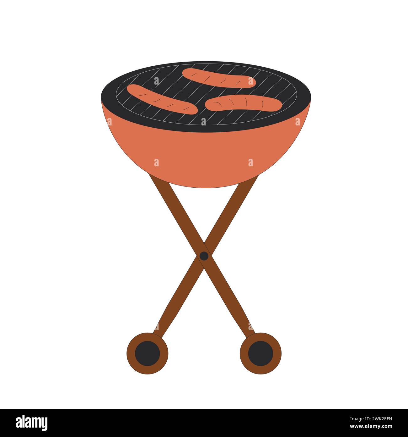 Grill bbq with sausages isolated on white background. Mangal brazier ...