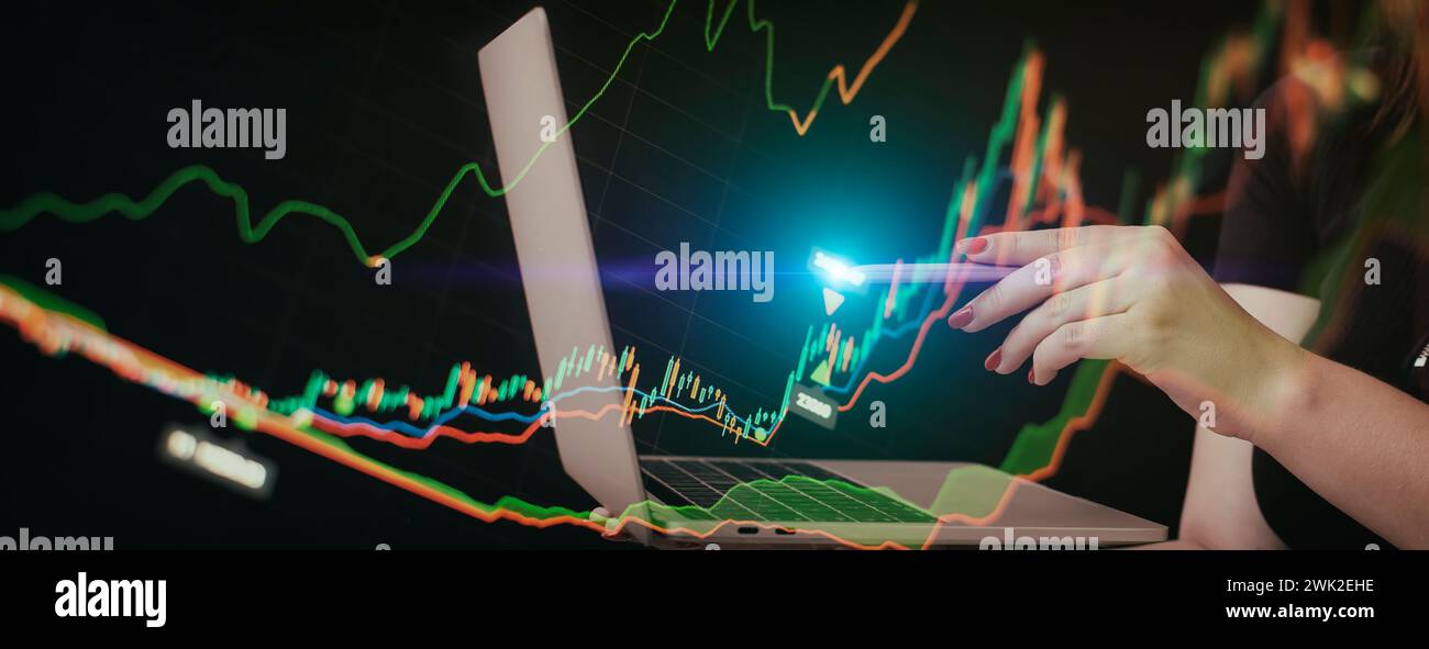 Financial chart with line graph in stock market investment or economic ...